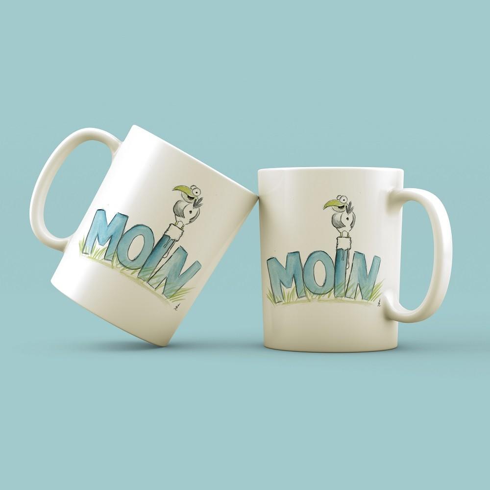 Originell bedruckte Tasse mit witzig maritimen Motiv "Moin" Handgemacht ...